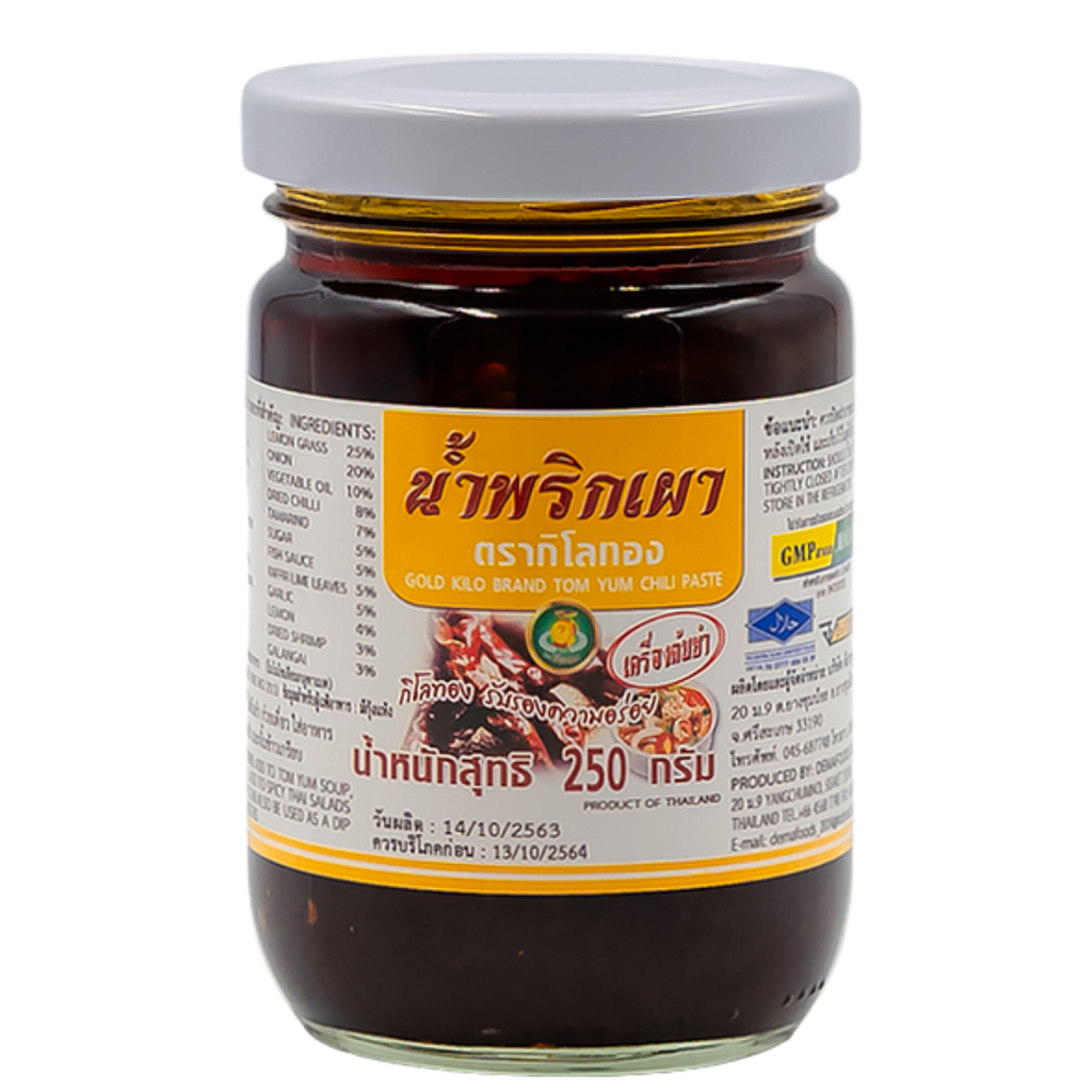 น้ำพริกเผา เครื่องต้มยำ ตรากิโลทอง 114 กรัม – Thai-Manee